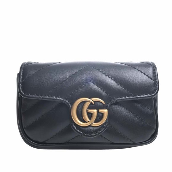 Gucci | Bags | Gucci Gg Marmont Leather Chain Handbag 57561 Black ...